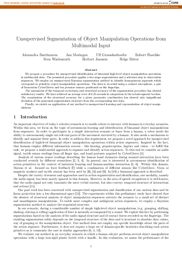 Pdf Unsupervised Segmentation Of Object Manipulation Operations From Multimodal Input