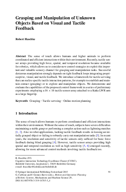 (PDF) Grasping and Manipulation of Unknown Objects Based on Visual and ...