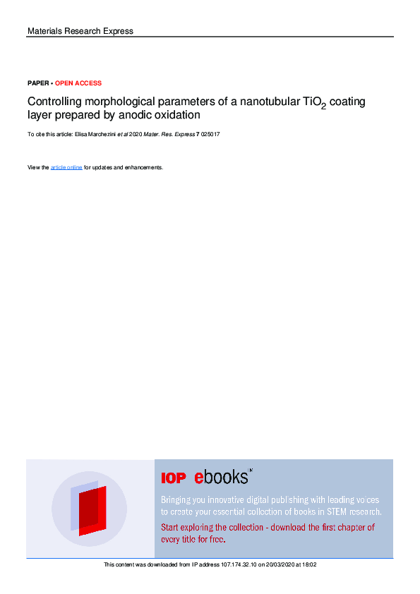 (PDF) Controlling morphological parameters of a nanotubular TiO2 coating layer prepared by ...