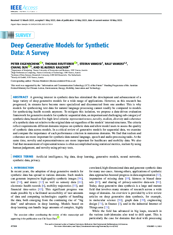(PDF) Deep Generative Models for Synthetic Data: A Survey