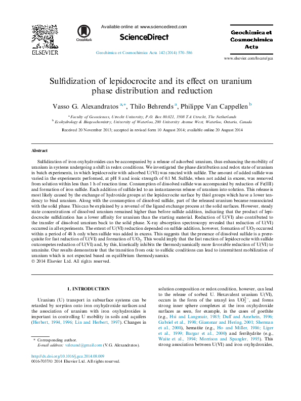 (PDF) Sulfidization of lepidocrocite and its effect on uranium phase ...