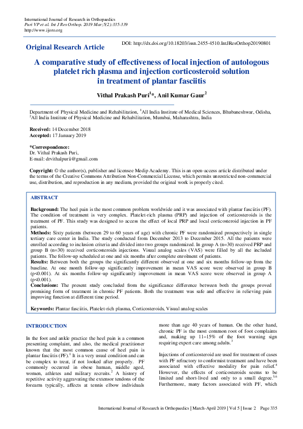(PDF) A comparative study of effectiveness of local injection of ...