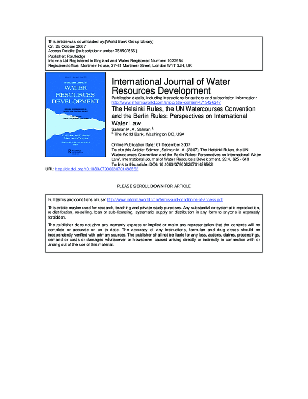 (PDF) The Helsinki Rules, the UN Watercourses Convention and the Berlin ...