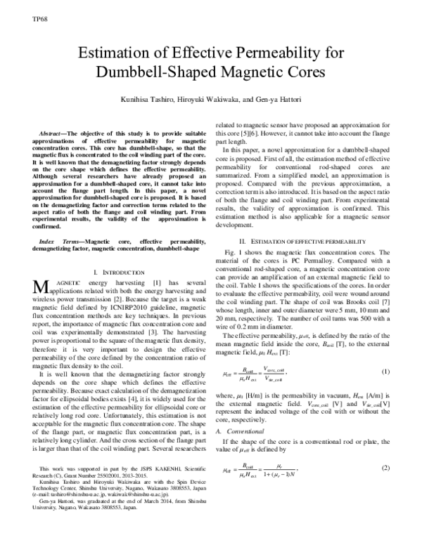 (PDF) Estimation of Effective Permeability for Dumbbell-Shaped Magnetic Cores