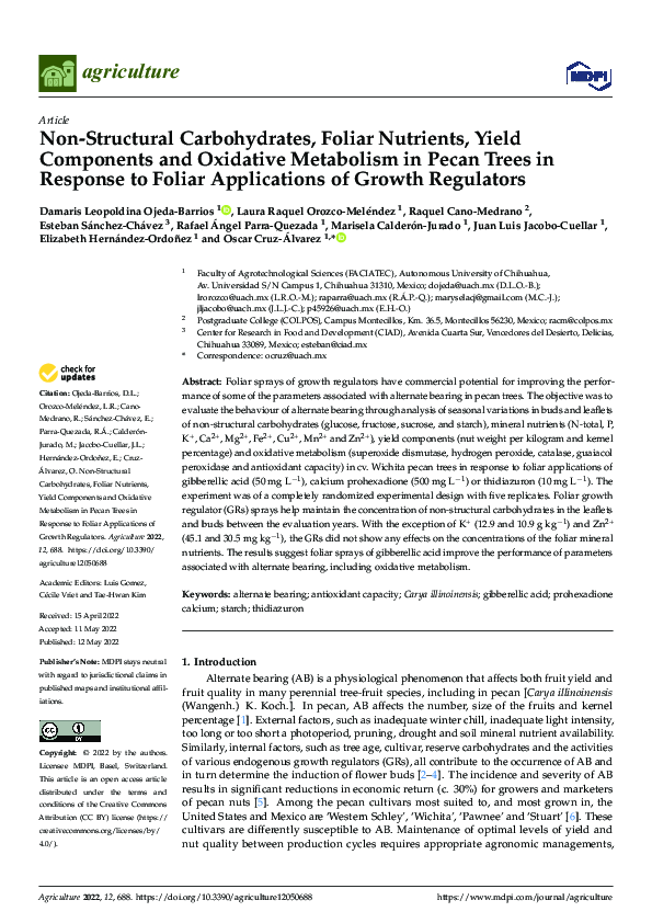 (PDF) Non-Structural Carbohydrates, Foliar Nutrients, Yield Components ...