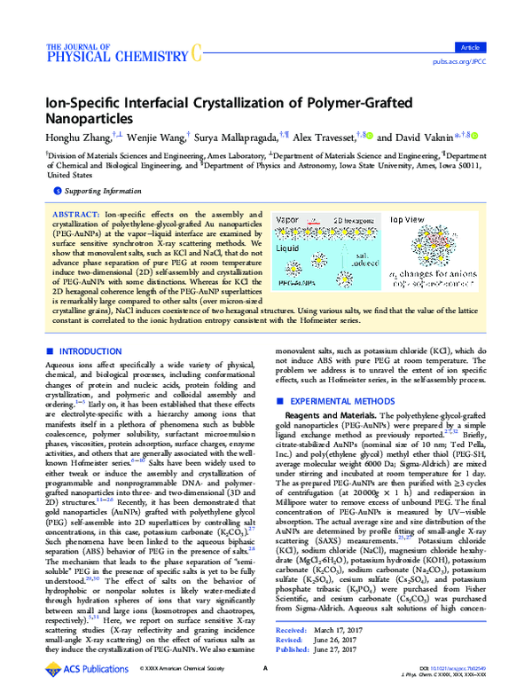 (PDF) Ion-Specific Interfacial Crystallization of Polymer-Grafted Nanoparticles