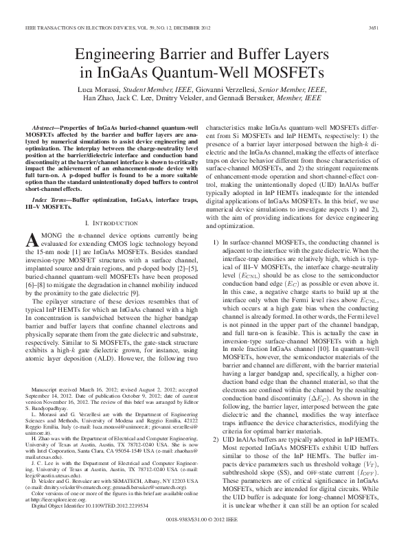 (PDF) Engineering Barrier and Buffer Layers in InGaAs Quantum-Well MOSFETs