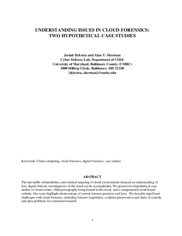 (PDF) Understanding Issues in Cloud Forensics: Two Hypothetical Case ...