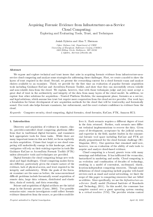 (PDF) Acquiring forensic evidence from infrastructure-as-a-service cloud computing: Exploring ...