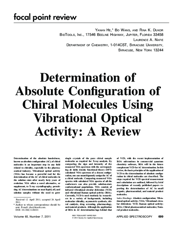 (PDF) Determination of Absolute Configuration of Chiral Molecules Using ...