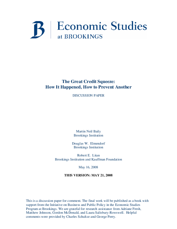 (PDF) The Great Credit Squeeze: How It Happened, How to Prevent Another