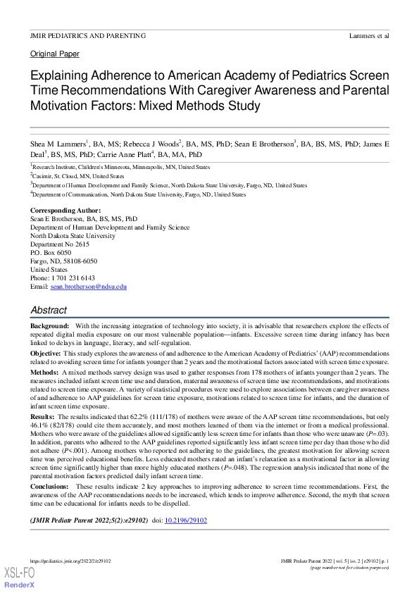 (PDF) Explaining Adherence to American Academy of Pediatrics Screen ...