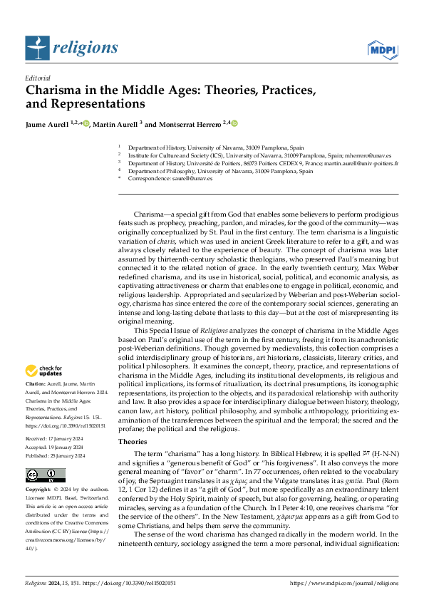 (PDF) Charisma in the Middle Ages: Theories, Practices, and Representations