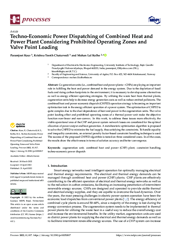 (PDF) Techno-Economic Power Dispatching of Combined Heat and Power Plant Considering Prohibited ...