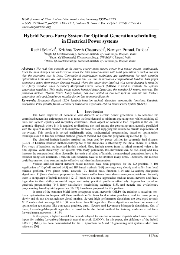 (PDF) Hybrid Neuro-Fuzzy System for Optimal Generation scheduling in Electrical Power systems