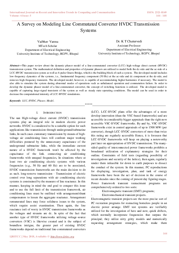 (PDF) A Survey on Modeling Line Commutated Converter HVDC Transmission ...