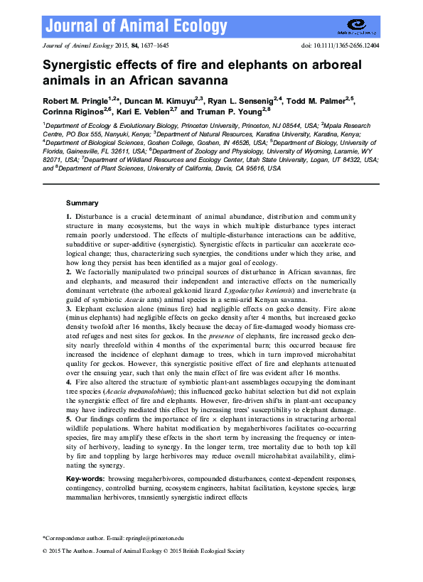 (PDF) Synergistic effects of fire and elephants on arboreal animals in ...