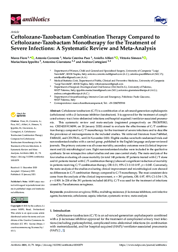 (PDF) Ceftolozane-Tazobactam Combination Therapy Compared to ...