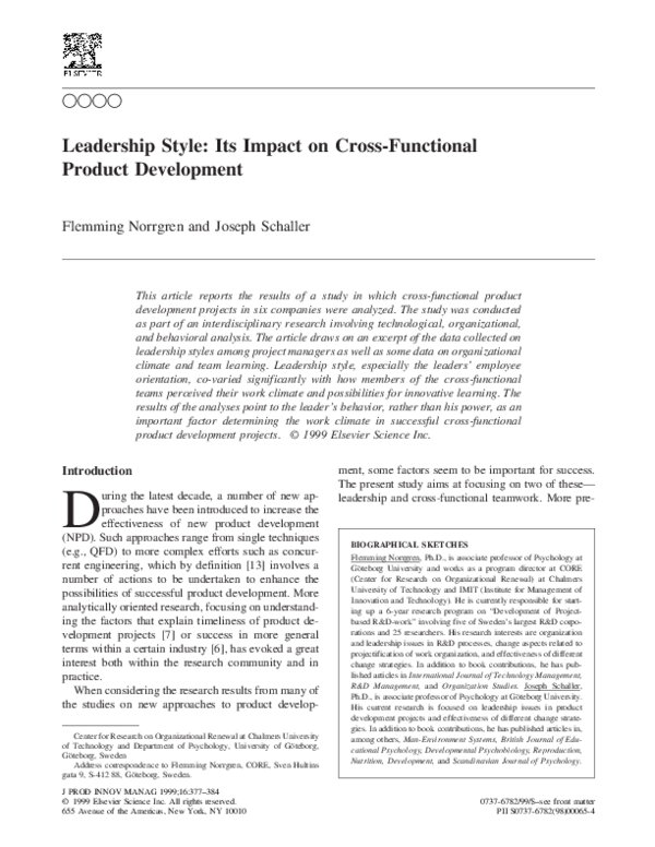 (PDF) Leadership style: its impact on cross-functional product development