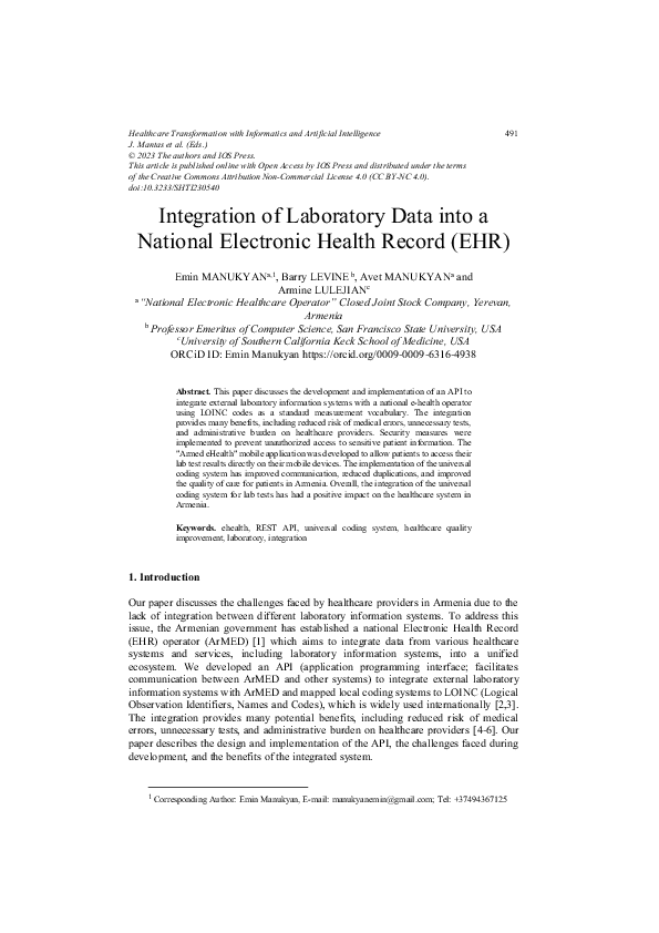 (PDF) Integration of Laboratory Data into a National Electronic Health ...