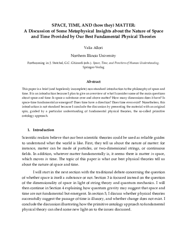 (PDF) Space, Time, and (how they) Matter: a Discussion about some ...