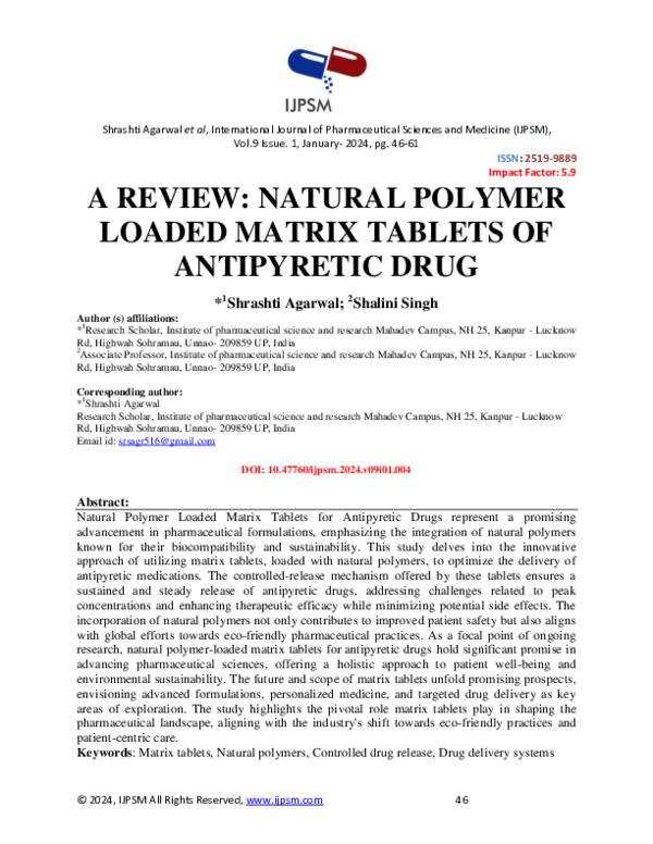 (PDF) A REVIEW: NATURAL POLYMER LOADED MATRIX TABLETS OF ANTIPYRETIC DRUG