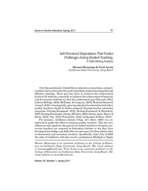 (PDF) Self-Perceived Dispositions that Predict Challenges during Student Teaching: A Data Mining ...