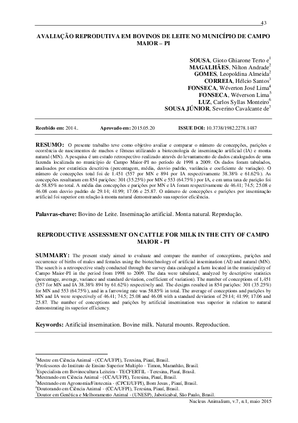 (PDF) Reproductive Assessment on Cattle for Milk in the City of Campo ...