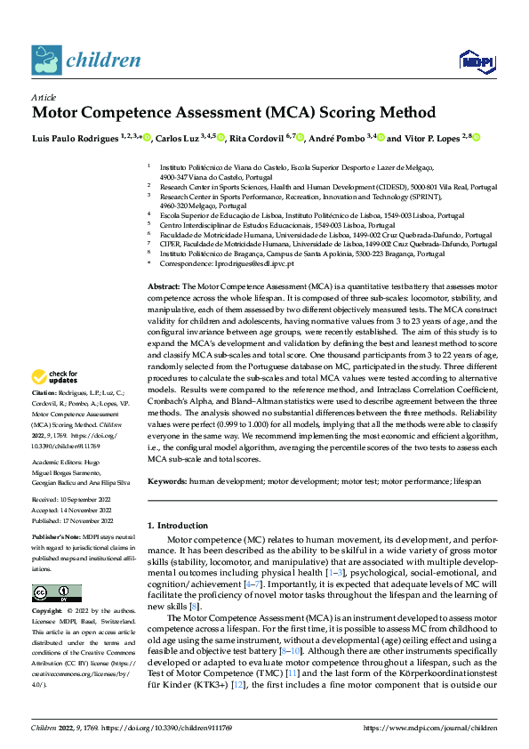 (PDF) Motor Competence Assessment (MCA) Scoring Method