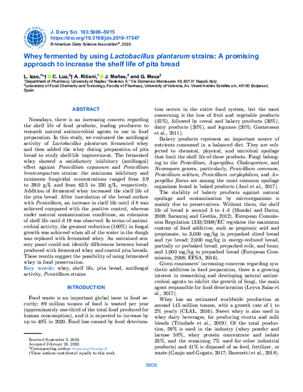(PDF) Whey fermented by using Lactobacillus plantarum strains: A ...