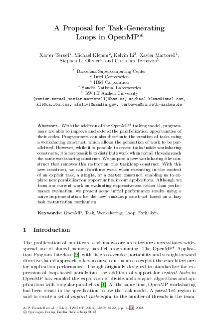 (PDF) A Proposal for Task-Generating Loops in OpenMP* (PDF) A Proposal for Task-Generating Loops in OpenMP*