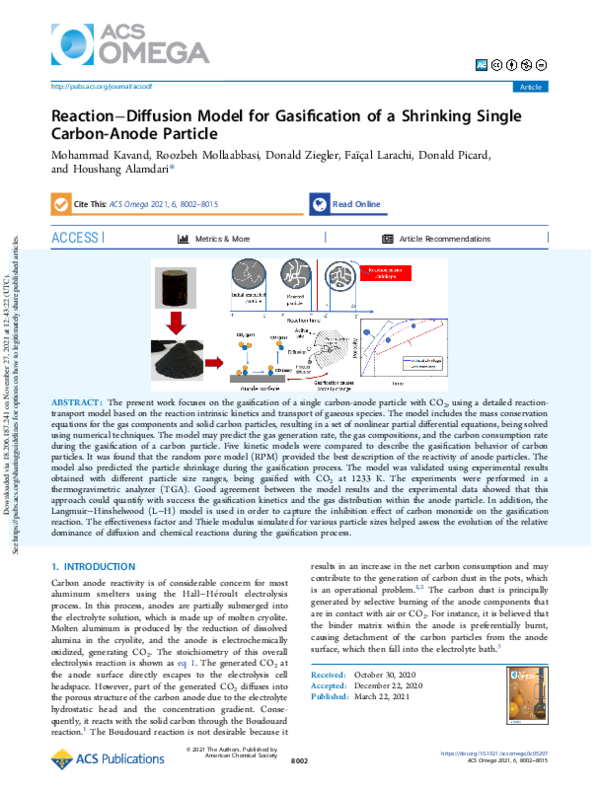 (PDF) Reaction–Diffusion Model for Gasification of a Shrinking Single ...