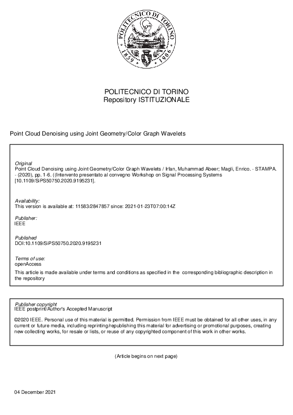 (PDF) Point Cloud Denoising using Joint Geometry/Color Graph Wavelets