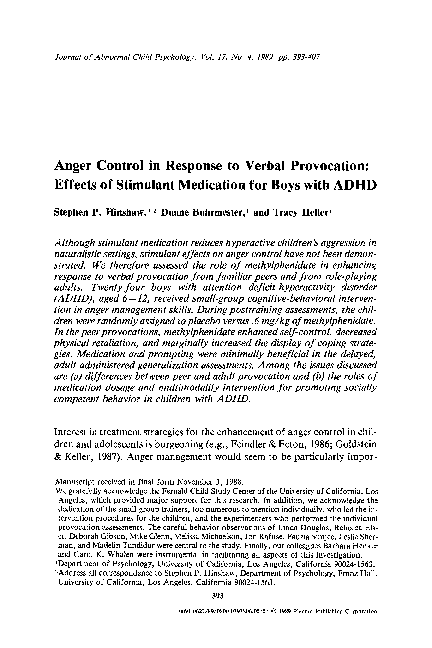 (PDF) Anger control in response to verbal provocation: Effects of ...