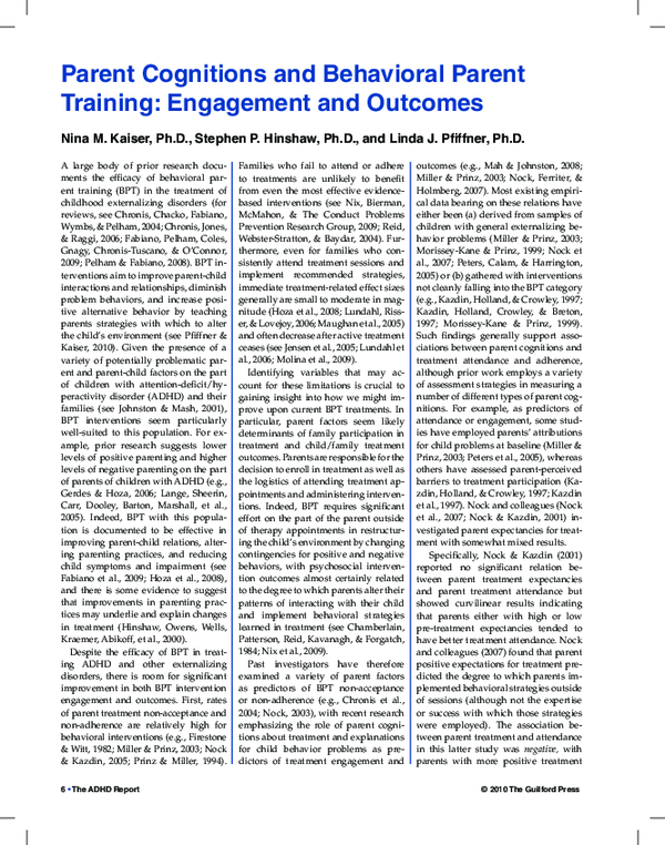 (PDF) Parent Cognitions and Behavioral Parent Training: Engagement and ...