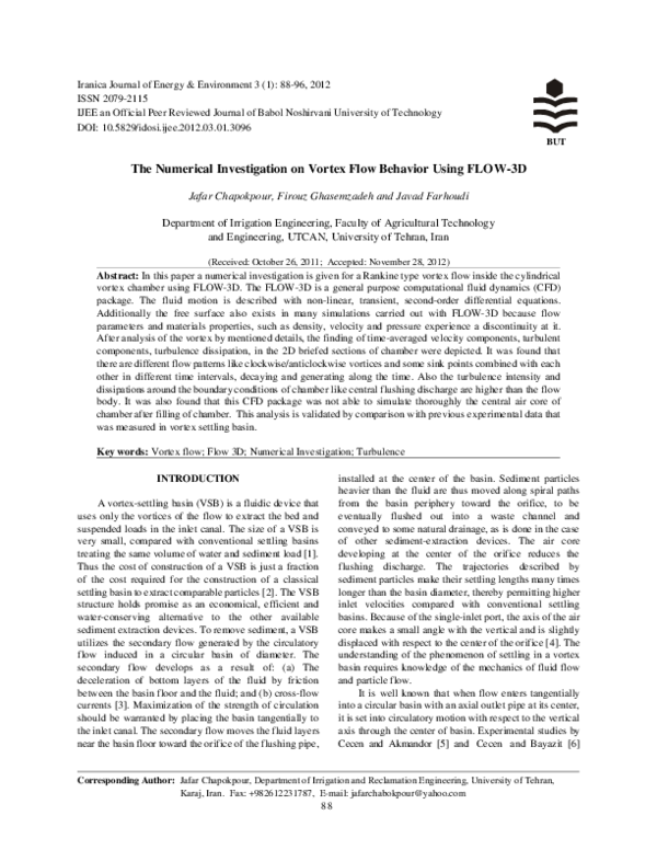 (PDF) The Numerical Investigation on Vortex Flow Behavior Using FLOW-3D