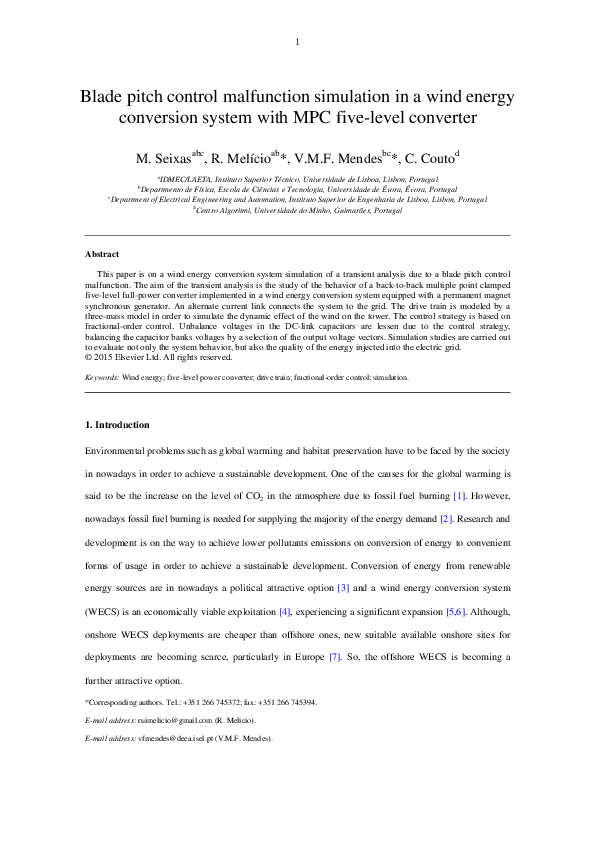 (PDF) Blade pitch control malfunction simulation in a wind energy ...