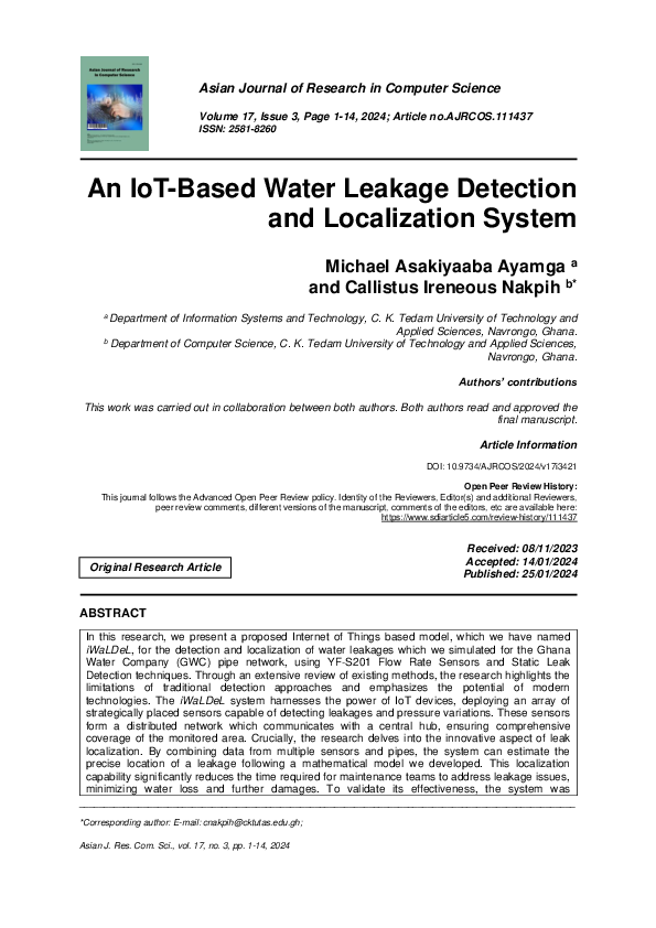 Pdf An Iot Based Water Leakage Detection And Localization System