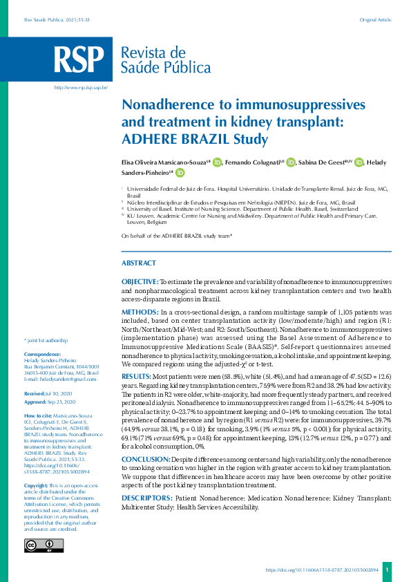 (PDF) Nonadherence to immunosuppressives and treatment in kidney ...