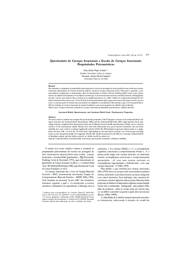 (PDF) Irrational beliefs questionnaire and irrational belief scale ...