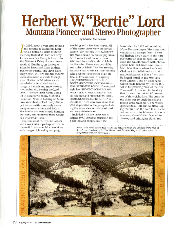 (PDF) Bertie Lord Montana Pioneer and Stereo Photographer