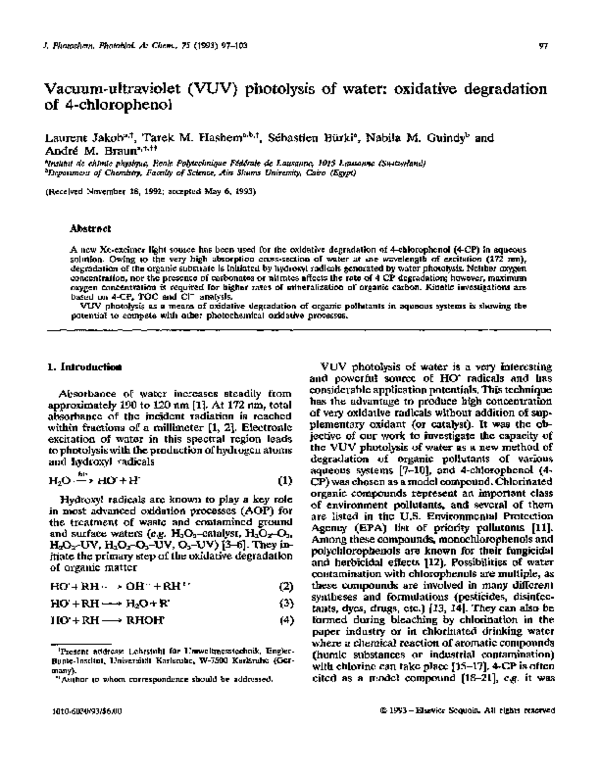 (PDF) Vacuum-ultraviolet (VUV) photolysis of water: oxidative ...