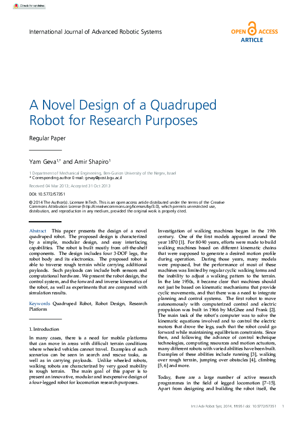(PDF) A Novel Design of a Quadruped Robot for Research Purposes