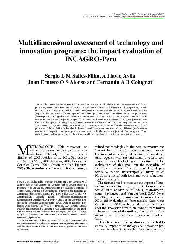 (PDF) Multidimensional assessment of technology and innovation programs ...