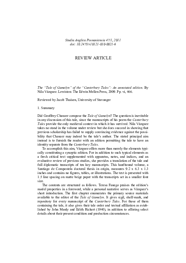 (PDF) The “Tale Of Gamelyn” Of The “Canterbury Tales”: An Annotated ...