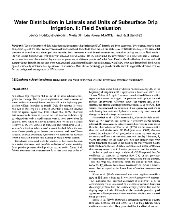 (PDF) Water Distribution in Laterals and Units of Subsurface Drip ...