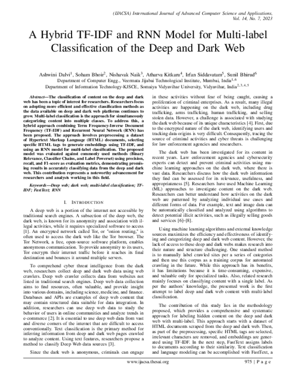 (PDF) A Hybrid TF-IDF and RNN Model for Multi-label Classification of the Deep and Dark Web