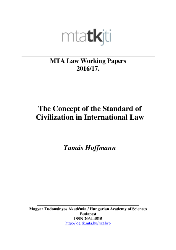(PDF) The Concept of the Standard of Civilization in International Law