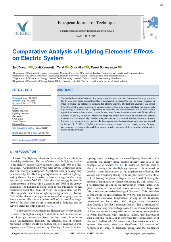 (PDF) Comparative Analysis of Lighting Elements’ Effects on Electric System