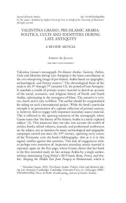 (PDF) Al-Jallad. 2024. Review of Grasso: PRE-ISLAMIC ARABIA: POLITICS ...